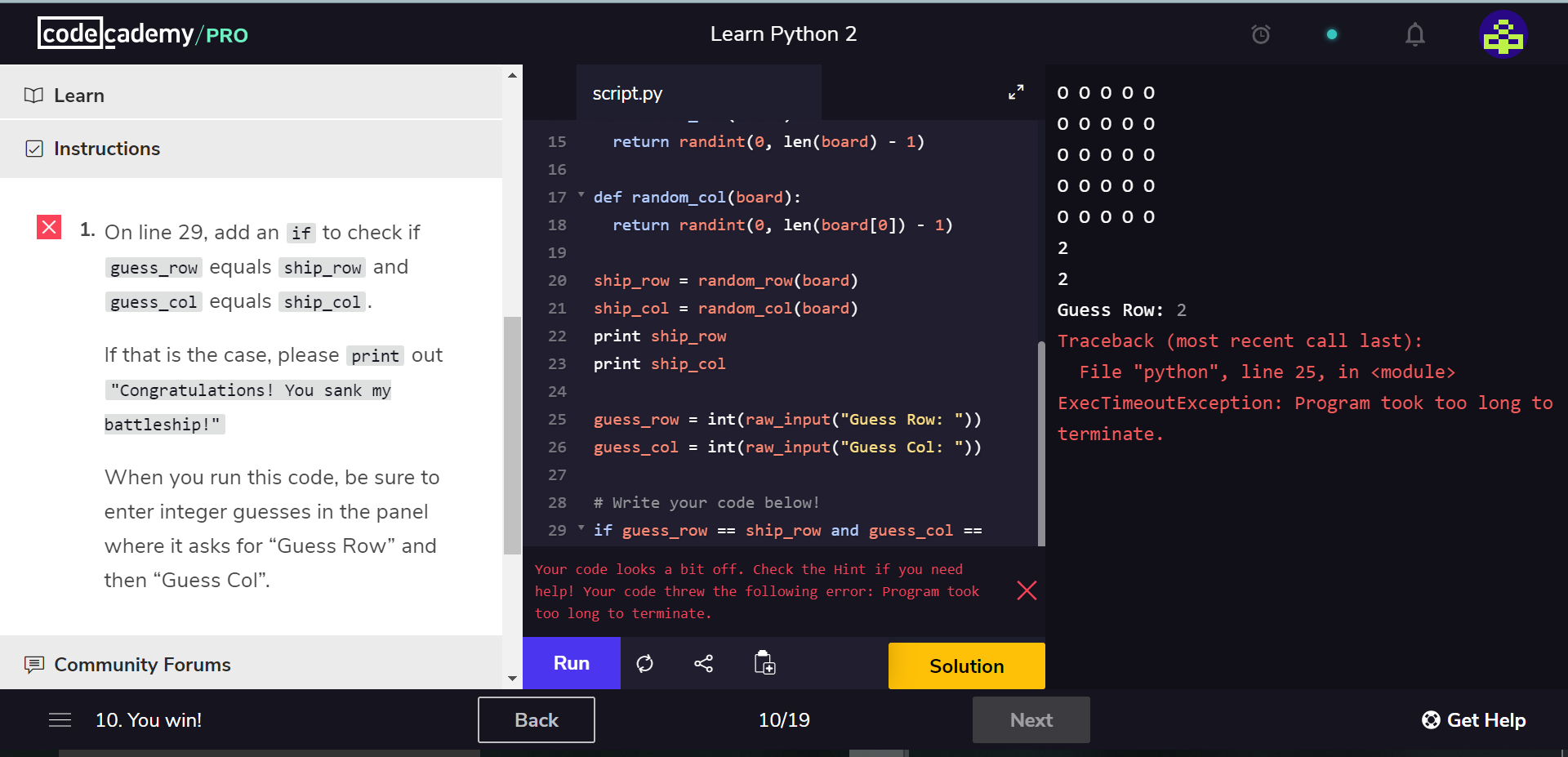FAQ Learn Python Battleship You Win Python FAQ Codecademy Forums