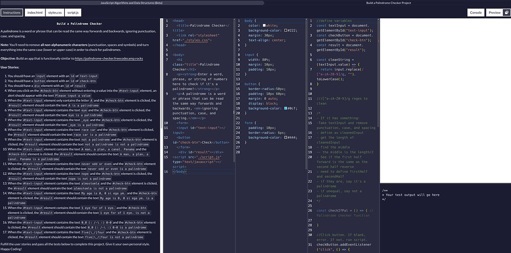 Build A Palindrome Checker Project Preview Pane Completely White