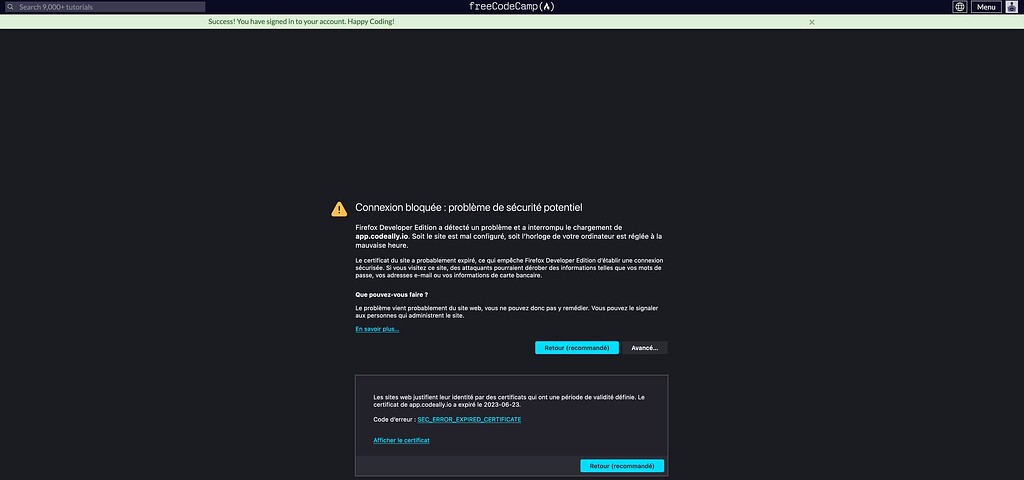App Codeally Io Certificate Expired Backend Development The