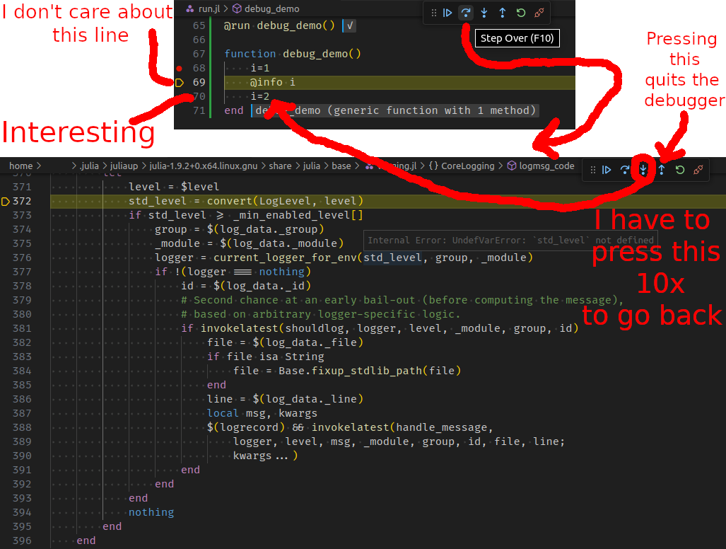 Debugger Does Not Step Over Quoted Macro Code In VS Code VS Code