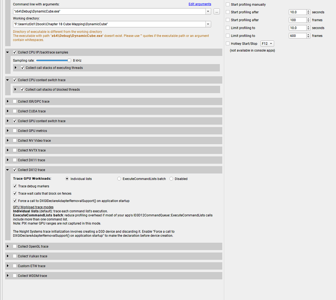 Nsight System No DX12 Events Collected Profiling Linux Targets