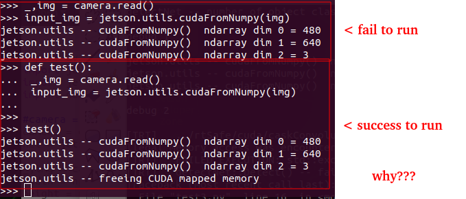 Memory Allocate Problem Of CudaFromNumpy Using With Opencv Jetson