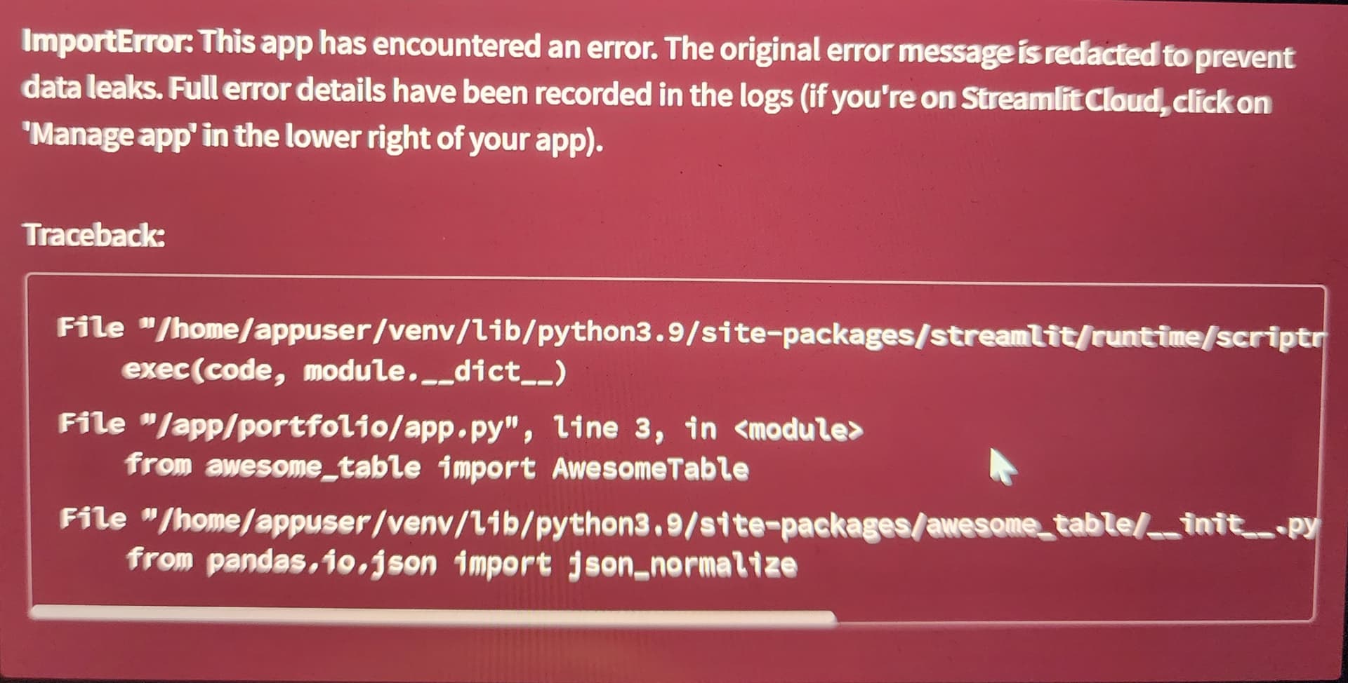 I Get The Following Error While Deploying Community Cloud Streamlit