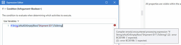 There Is An Error When I Write The Expression Editor If String