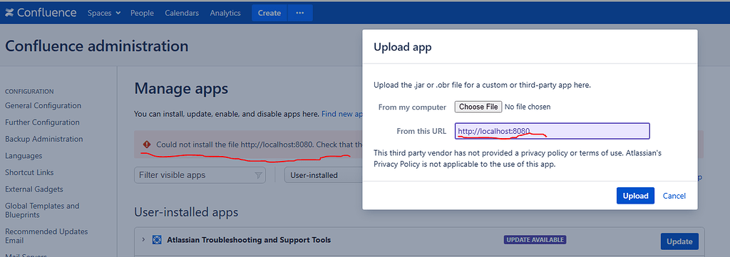 Cannot Upload App From Url Error Occurs Could Not Install The File Localhost8080 Check