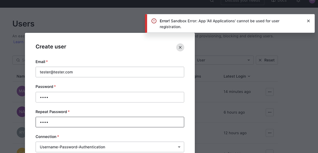 Can T Create New User From Auth0 Dashboard Auth0 Community