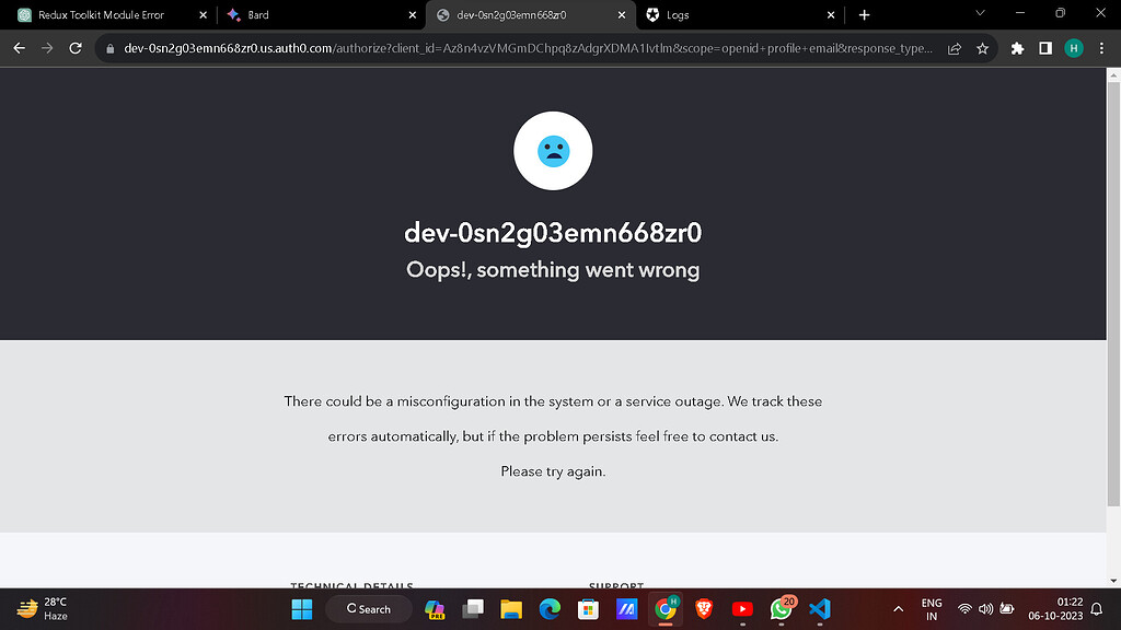 Error after clicking button redirect to auth0 oops something went wrong - Auth0 Community