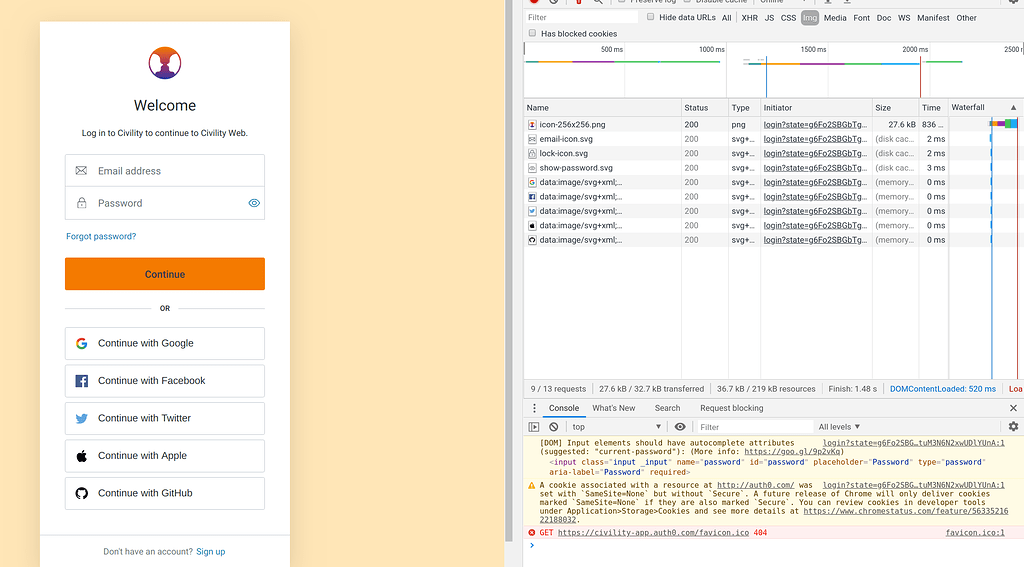 [minor] autocomplete password attribute warning for the Universal login ...