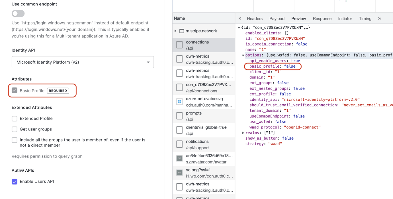 Azure AD Enterprise connection `basic_profile` conflicting with UI ...