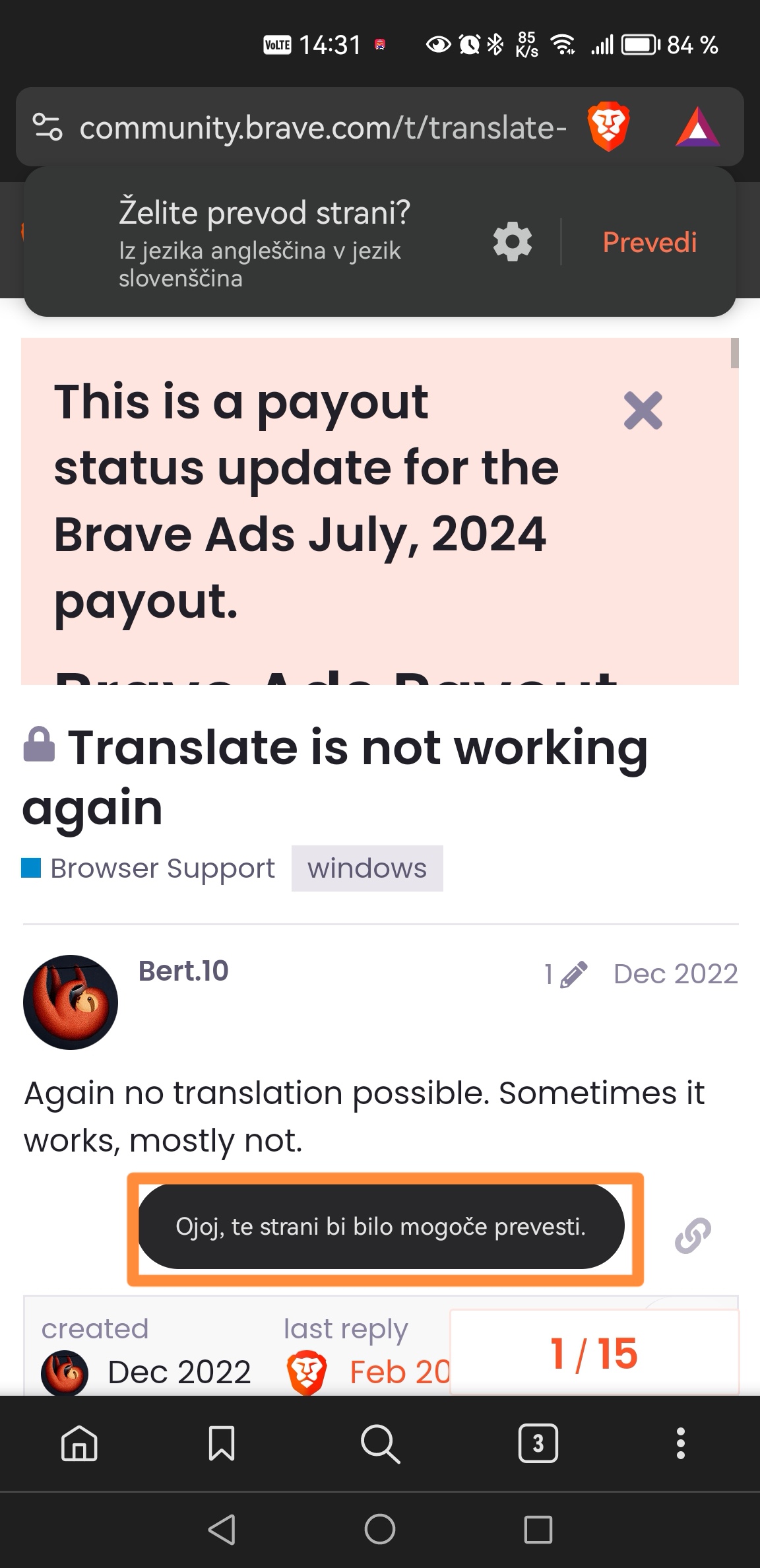 The Brave translate function cannot translate the page - Browser ...