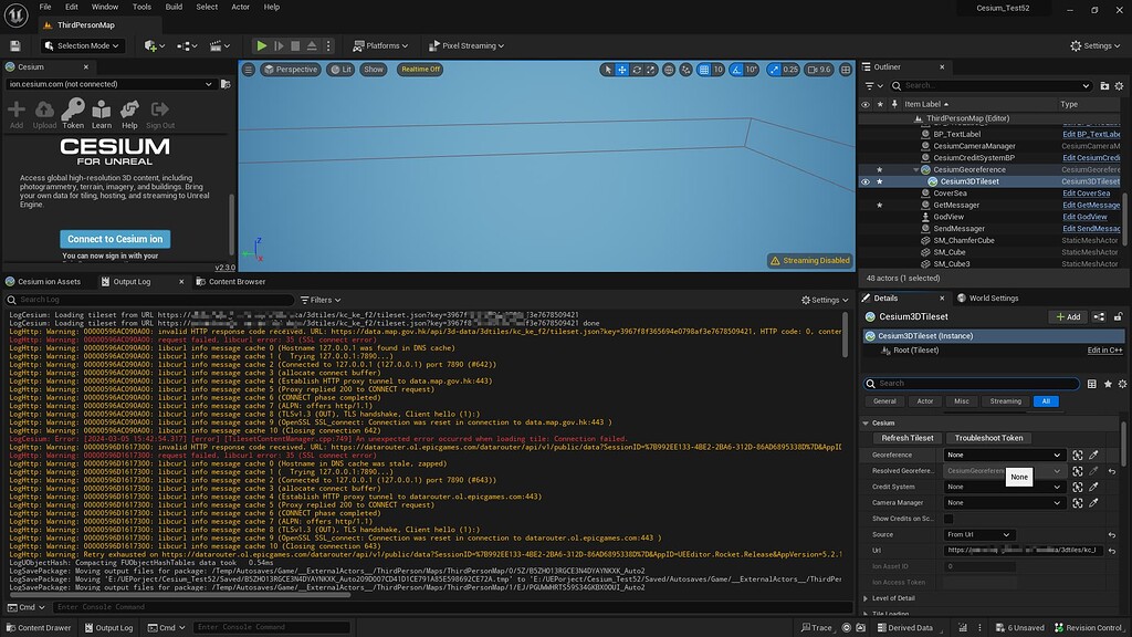 Not Authorized And Url Loading Connection Failed Issue Cesium For Unreal Cesium Community 