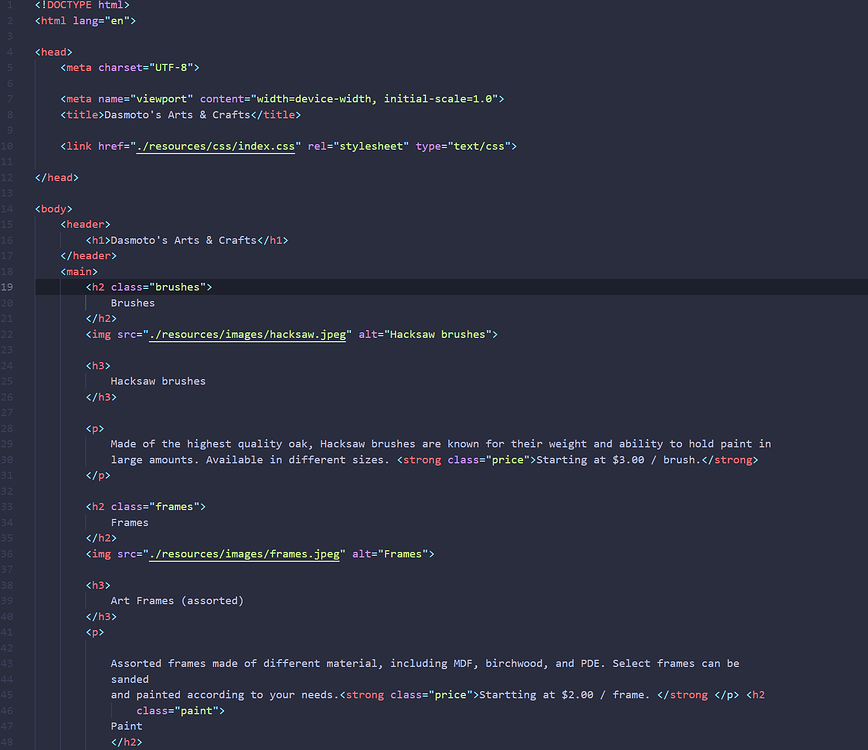 Dasmoto S Arts And Crafts Off Platform Project Code Review Off Platform Practice Projects