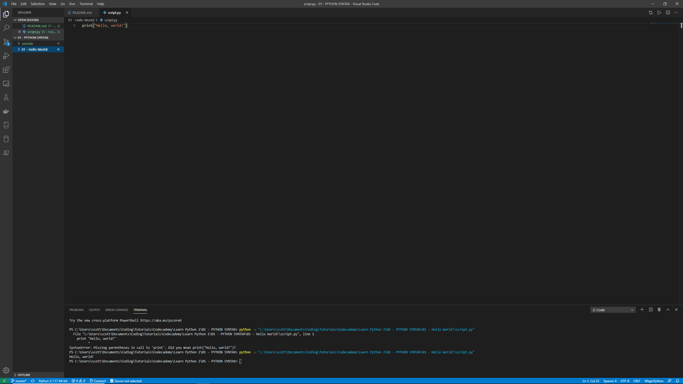 Faq Learn Python Python Syntax Hello World Python Faq Codecademy Forums