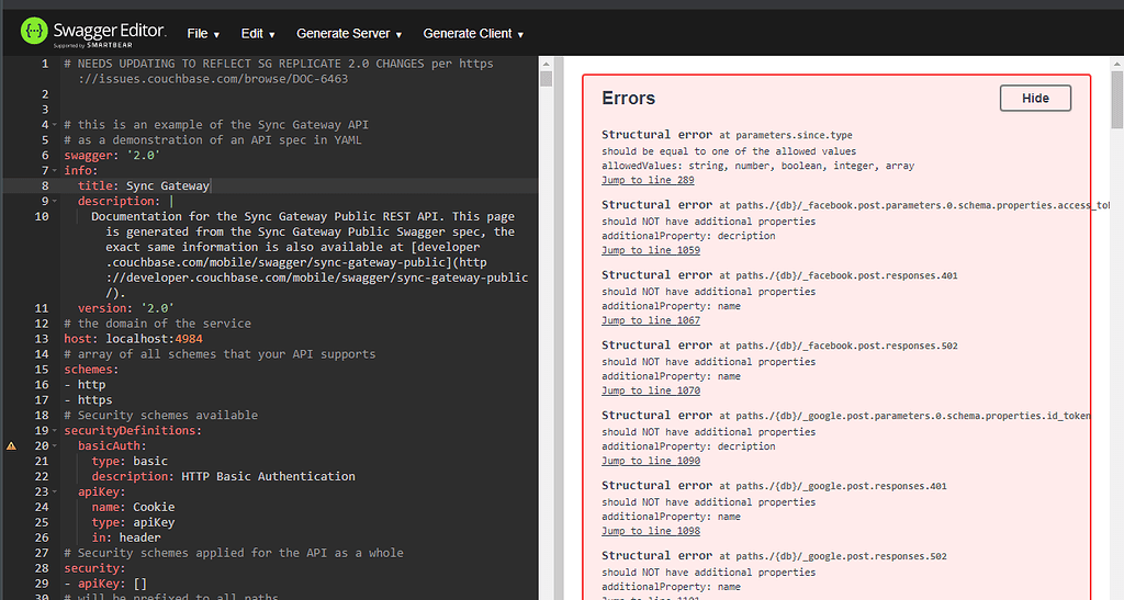 Current Sync Gateway Openapi Swagger Yaml Definition Contains Errors Sync Gateway