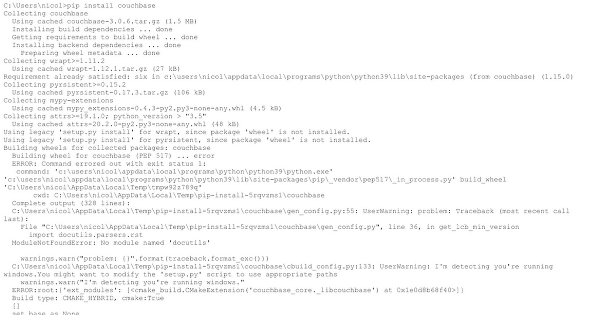 ERROR: Could not build wheels for couchbase which use PEP 517 and ...