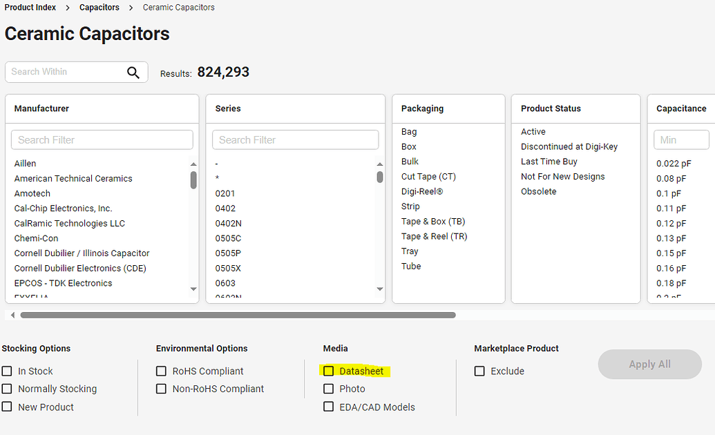 Capacitor Spec Sheet - Digikey.com Navigation and Terminology - DigiKey ...