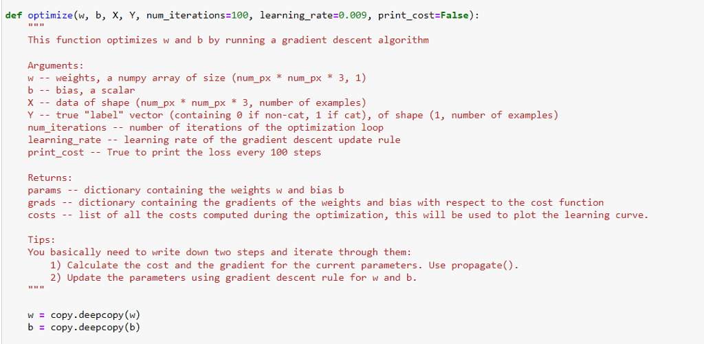 Week2 Programming Assignment Ex 6: Optimise Function - Neural Networks and Deep Learning ...