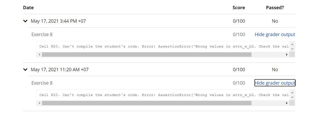 AutoGraded Error: C5W4 Transformer Architecture - Sequence Models - DeepLearning.AI