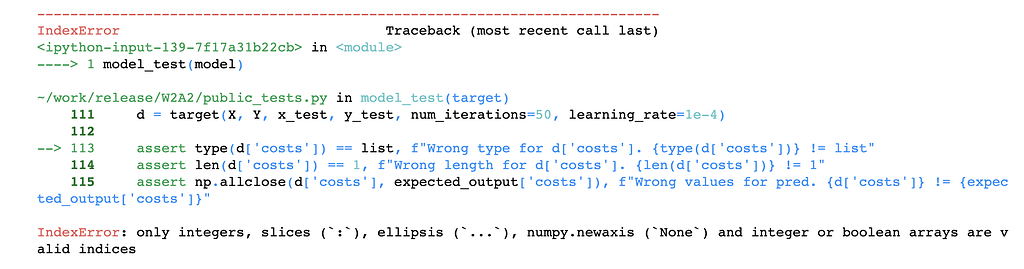 Ex 8 model wrong type(d['costs']) - Neural Networks and Deep Learning - DeepLearning.AI