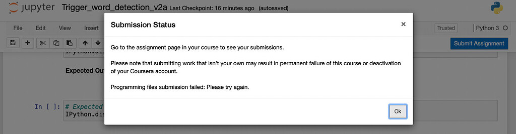 [Solved]Submission Error - C5W3A2 Trigger word detection - Sequence Models - DeepLearning.AI