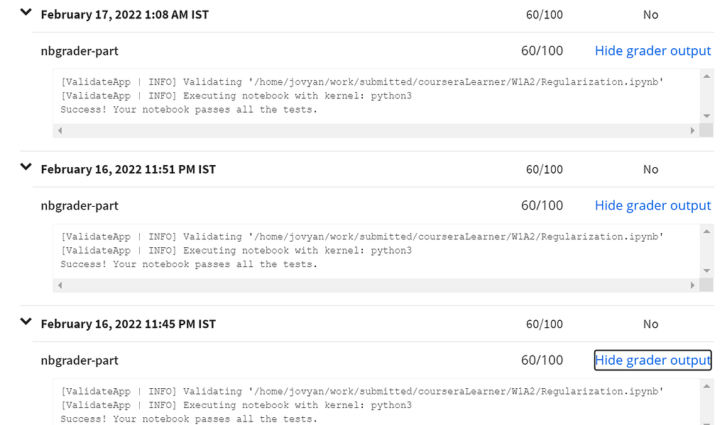 Grader Error Regularization Assignment Week 1 Improving Deep Neural Networks Hyperparameter 