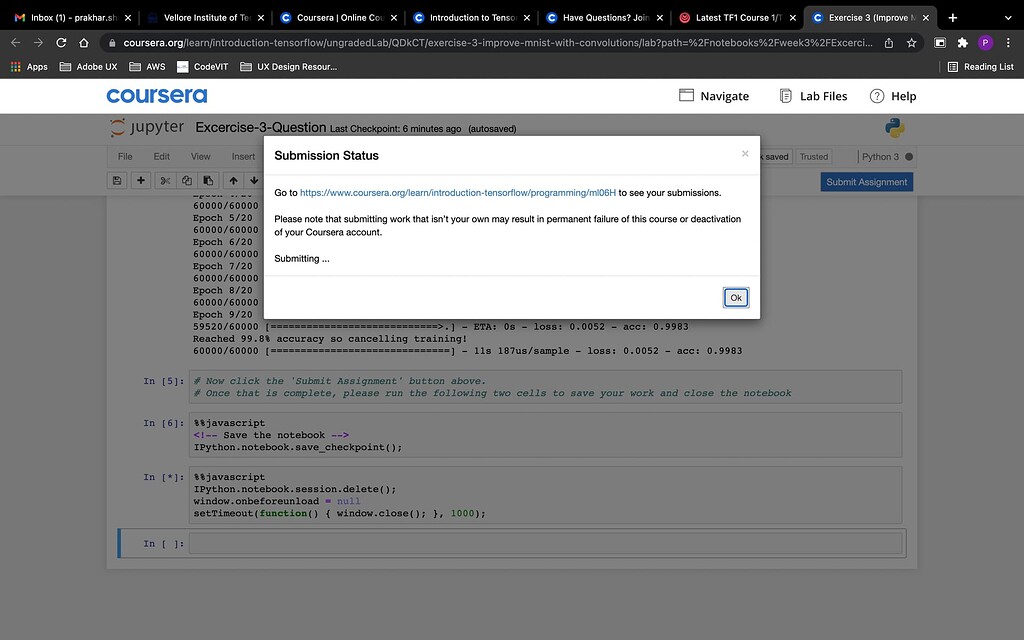 Can't submit Week 3 Graded Lab Assignment - Introduction to TF for Artificial Intelligence ...