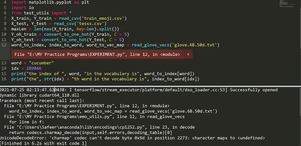 Error in the emojify assignment on my pc - Sequence Models - DeepLearning.AI