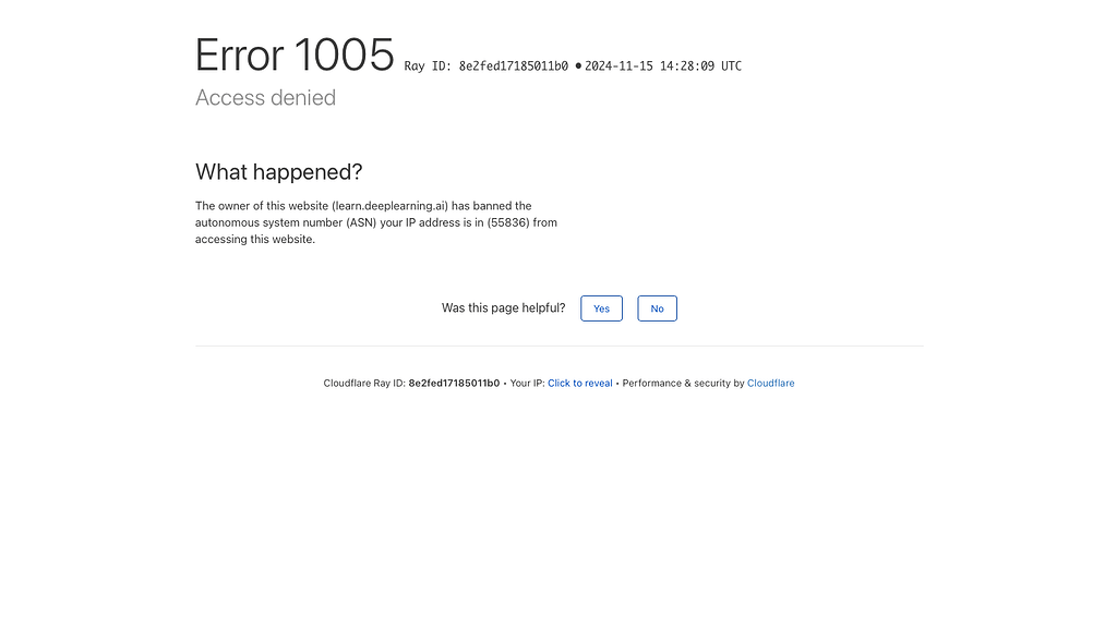 I am getting access denied while starting the course it says my Ip is ... I am getting access denied while starting the course it says my Ip is ...