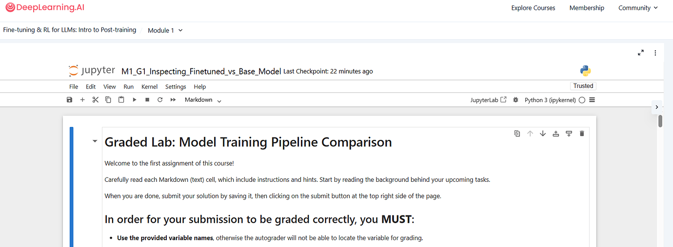 Submit button missing from lab work from module 1 - Fine-tuning & RL ...