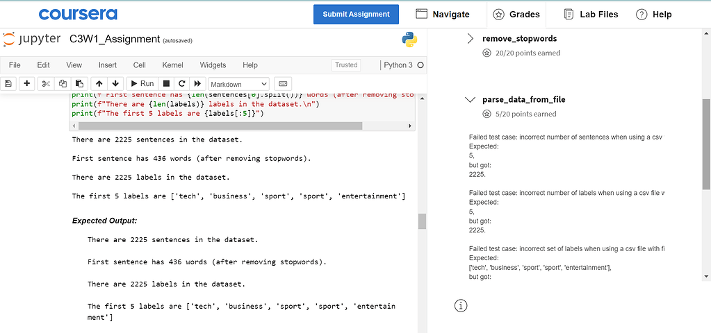 C3W1 grading error parse_data_from_file - Natural Language Processing ... C3W1 grading error parse_data_from_file - Natural Language Processing ...