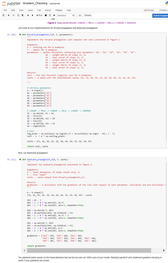 C2 W1 Gradient Checking Homework Sequence Doesn T Make Sense Improving Deep Neural Networks