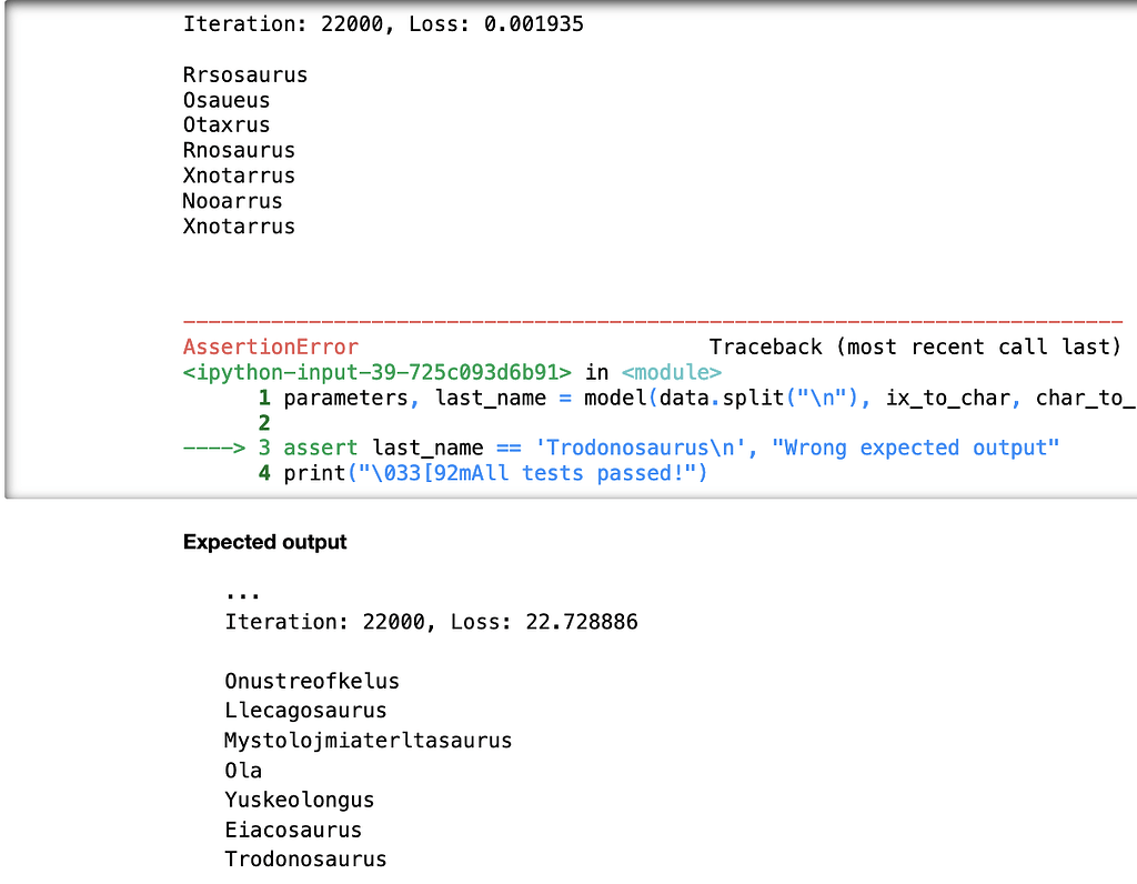 Character Level Language Model Dinosaurus Island Results Are Not Matching Sequence Models