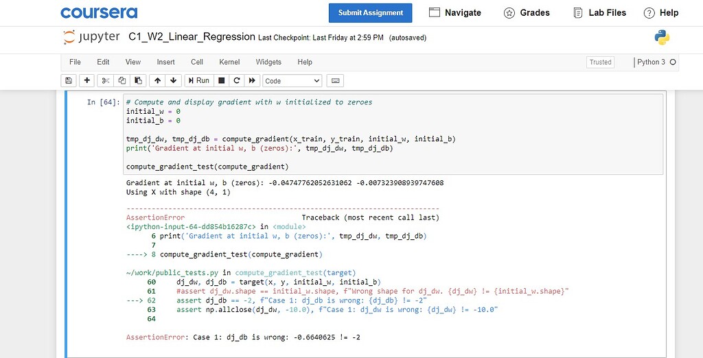 C1 W2 Linear Regression Issue Please Help Supervised Ml Regression And Classification