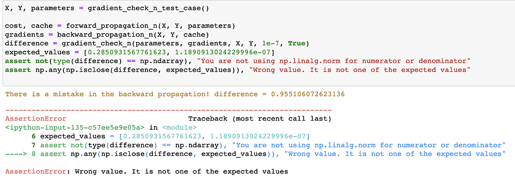 Week 1 Prog Assignment 3 Gradient Checking Def Gradient Check N Error