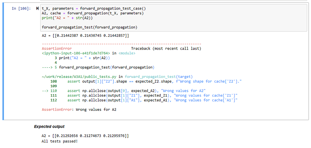 Week 3 Exercise 4 Forwardpropagation Assertionerror Wrong Values For