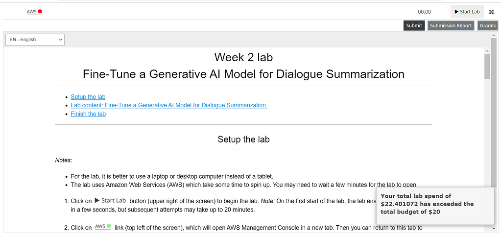 Unable to complete lab-2 - Generative AI with Large Language Models - DeepLearning.AI