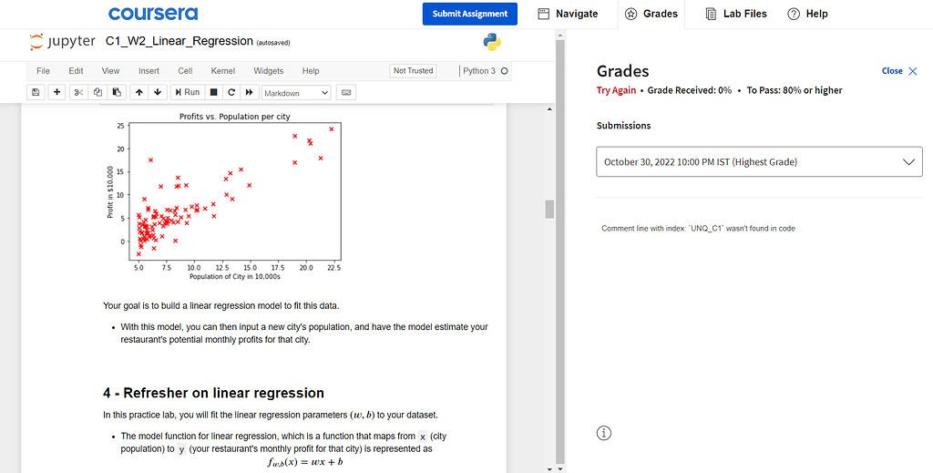 C1 W2 Linear Regression Error After Submission Supervised Ml Regression And Classification