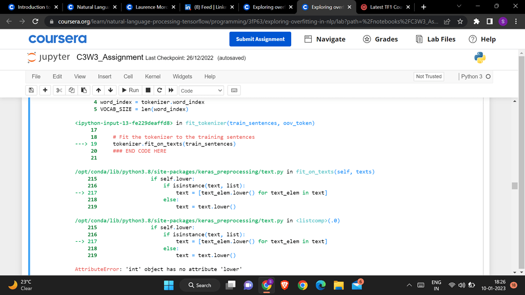 I am getting error in tokenizer - Natural Language Processing in ... I am getting error in tokenizer - Natural Language Processing in ...