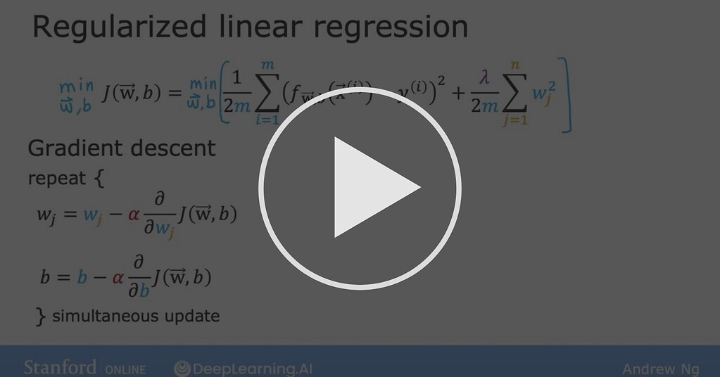 Regularized linear regression - Week 3: Classification | Coursera - Supervised ML: Regression ...
