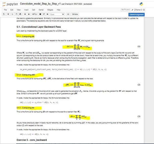Convolution_model_Step_by_Step_v1 Backward Pass formulas - Convolutional Neural Networks ...