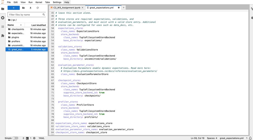 The yml file for Great Expectations does not match with what is in the ...
