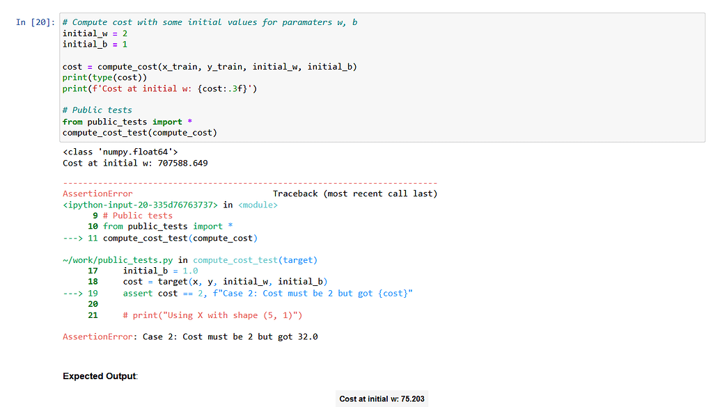 Cousera Supervised Machine Learning week 2 linear regresssion assignment, unable to pass ...