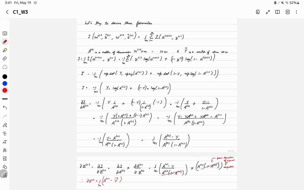 Derivation of formula for dZ[2] - Neural Networks and Deep Learning - DeepLearning.AI