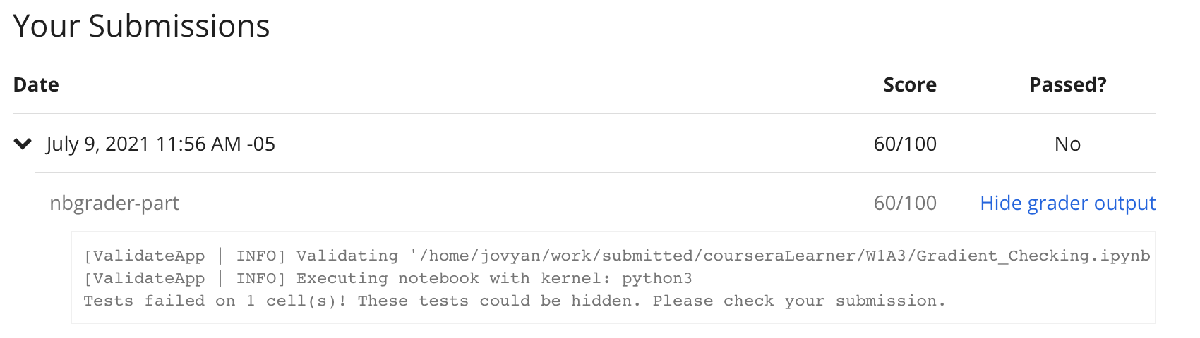 Week 1 - Gradient Checking Task - Wrong grade issue - Improving Deep Neural Networks ...
