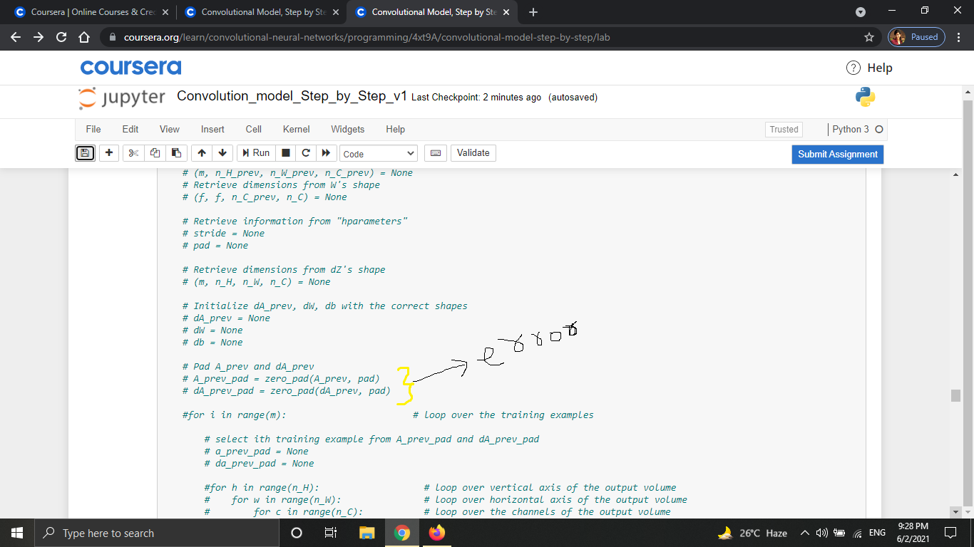 Week 1 programming 1 conv_backward - Convolutional Neural Networks - DeepLearning.AI