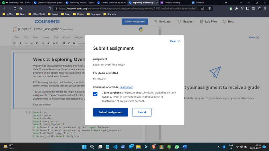 Unable to submit C3W3 Assignment, NLP, In Tensorflow - Natural Language ... Unable to submit C3W3 Assignment, NLP, In Tensorflow - Natural Language ...