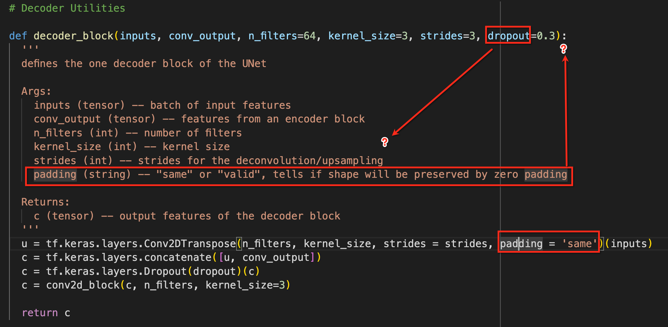 Ungraded lab 2 U-Net: Small error in decoder_block function's docstring ...