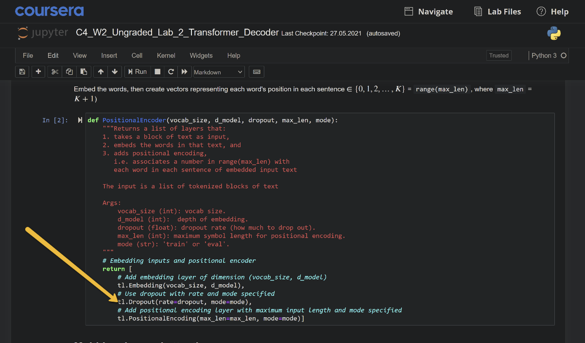 Dropout in Positional Encoder? - NLP with Attention Models - DeepLearning.AI