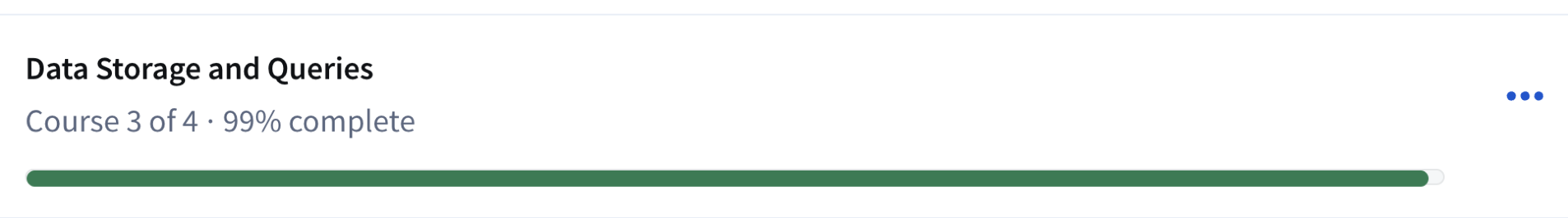 Finish everything but still 99% - Data Storage and Queries - DeepLearning.AI