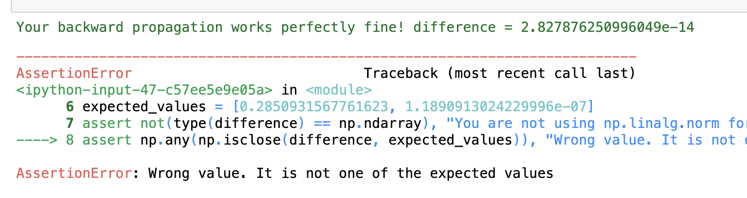 C2W1A3 gradient_check_n AssertionError - Neural Networks and Deep Learning - DeepLearning.AI